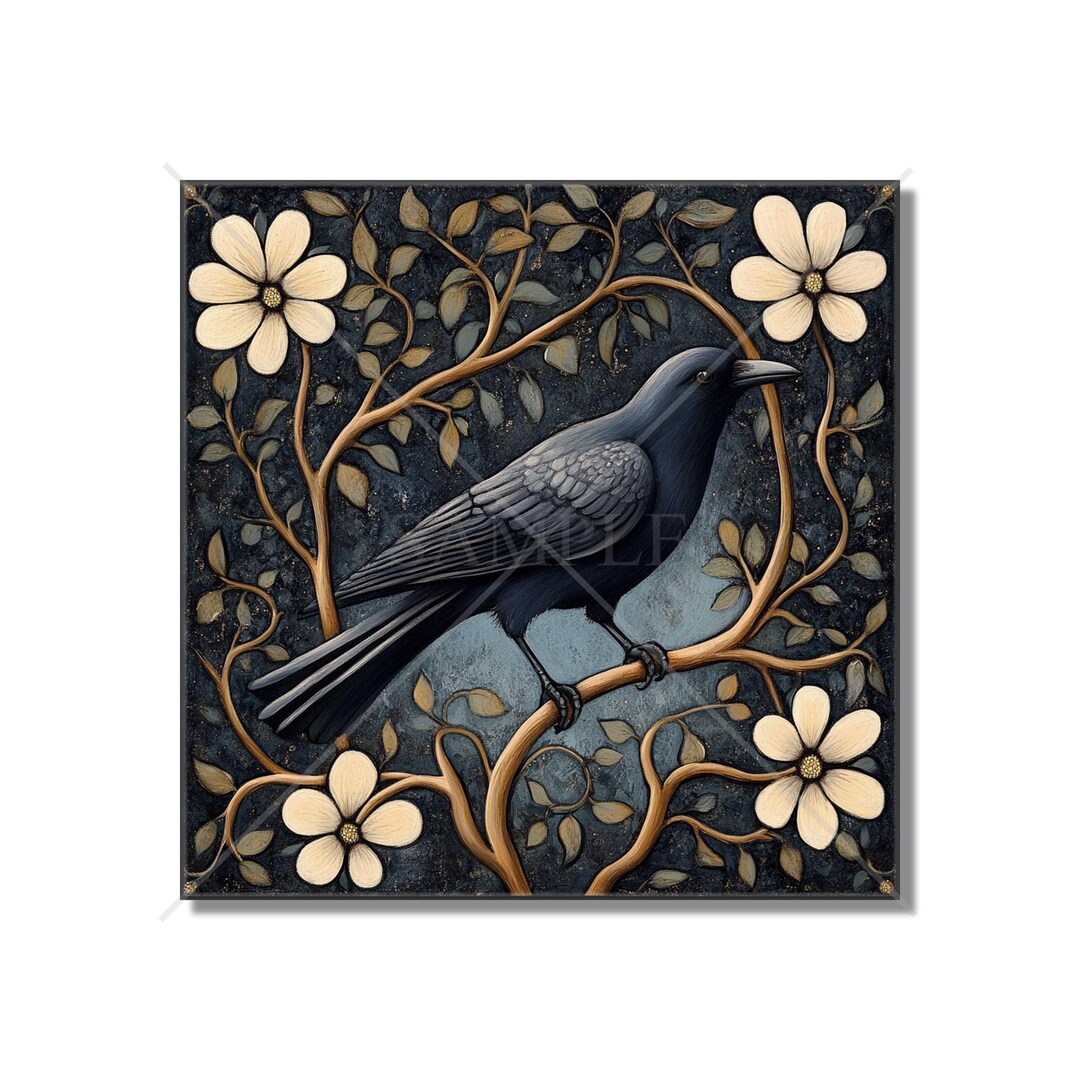Raven Bird Ceramic Tile Witchy Home Decor Raven Design Wall Tiles Raven ...