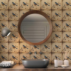 Vintage Bird Design Ceramic Tile - Ceramic Tiles With Birds - Blue Bird ...