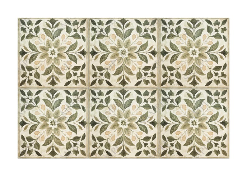 Green Beige Botanical Ceramic Tile Patterned Kitchen Backsplash Tile ...