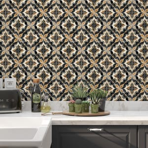 Black Tan Gray Patterned Ceramic Tile - Patterned Kitchen Backsplash ...