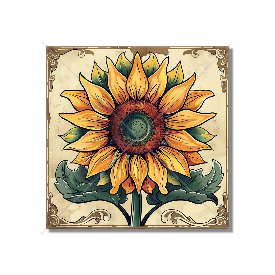 Sunflower Design Ceramic Accent Tile - Floral Design Kitchen Accent ...