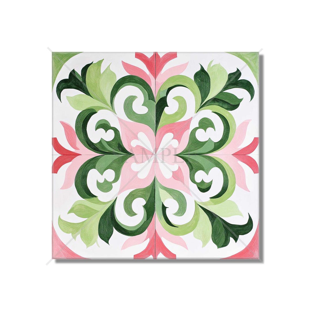 Pink and Green Patterned Ceramic Tile - Vintage Moroccan Tile Design ...