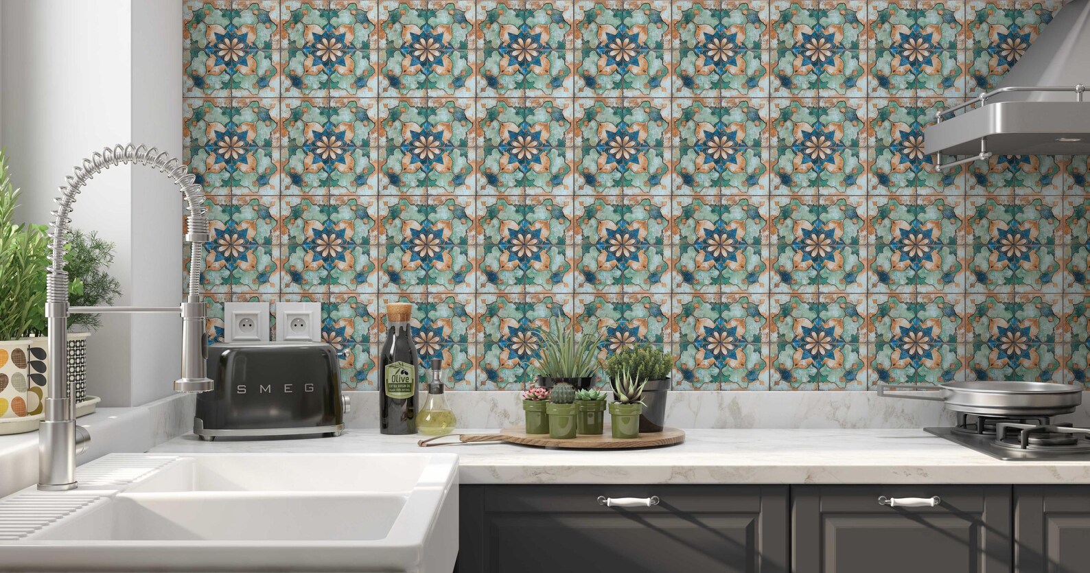 Mint Green Blue Copper Ceramic Tile - Vintage Moroccan Tile Design ...