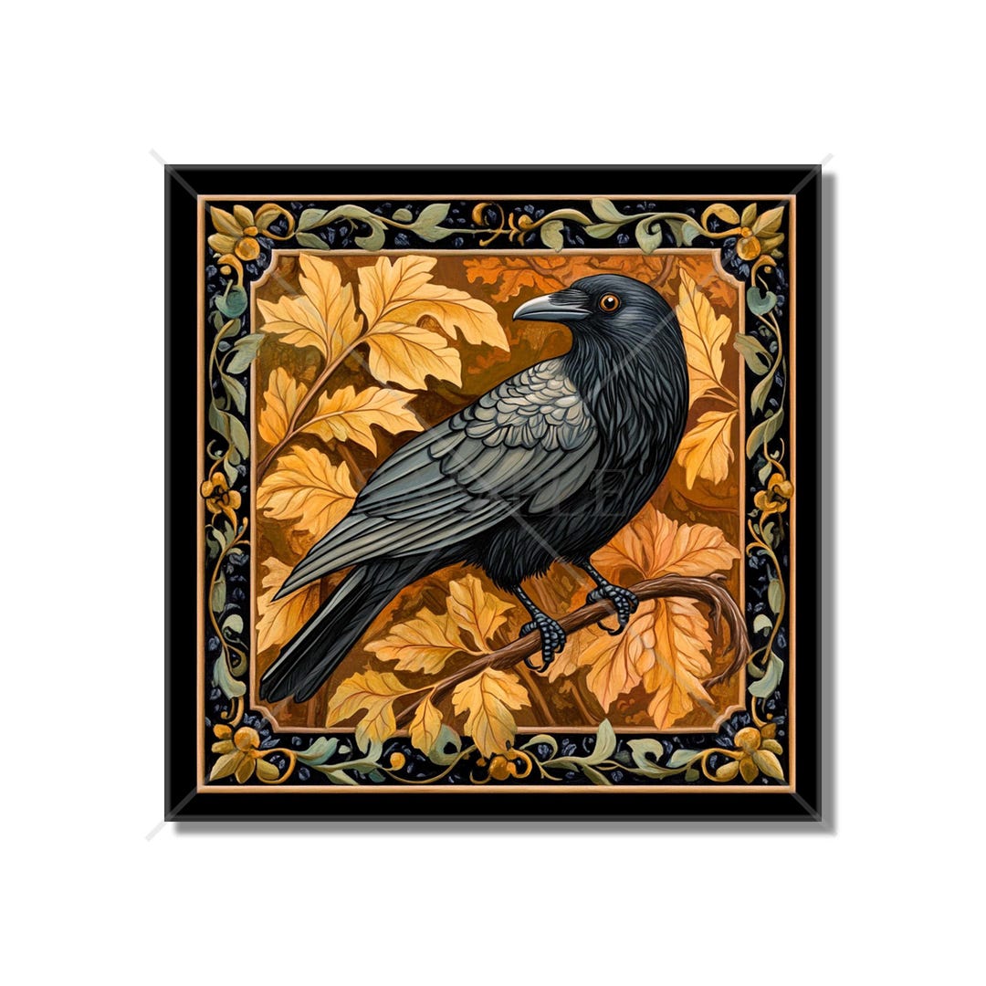 Raven Bird Ceramic Tile - Witchy Home Decor Raven Design Wall Tiles ...