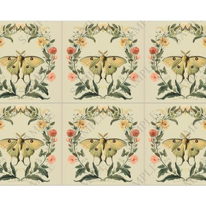 Vintage Botanical Luna Moth Design Ceramic Tile Kitchen Backsplash Tile ...