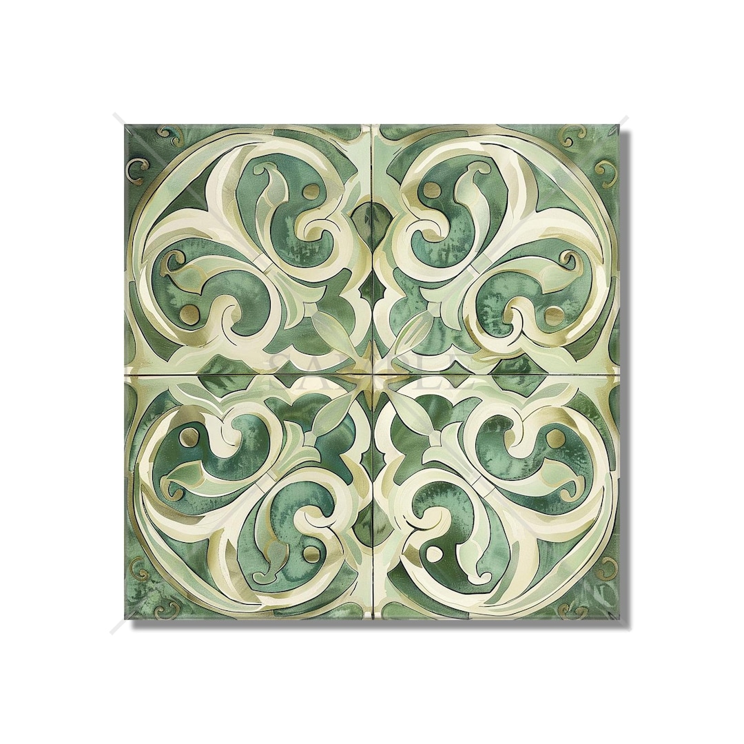 Sage Green Ceramic Tile - Patterned Kitchen Backsplash Tile - Vintage ...