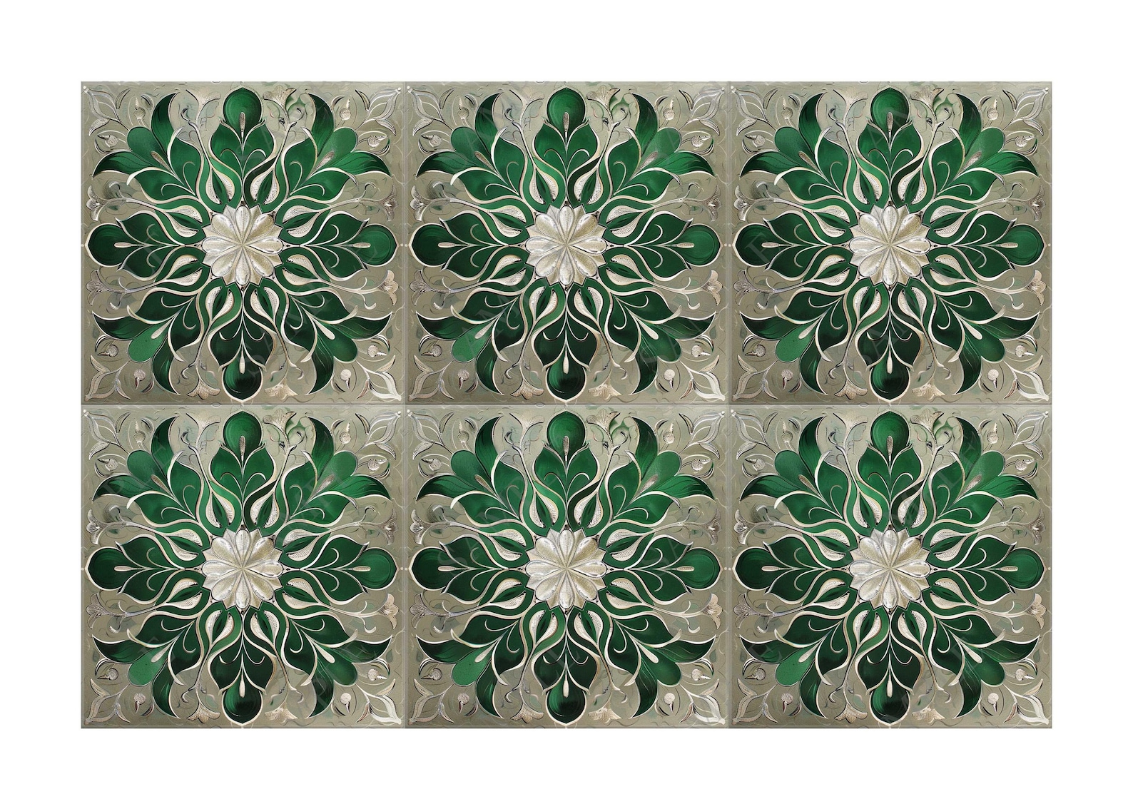 Emerald Green Patterned Ceramic Tile - Unique Green Kitchen Backsplash ...