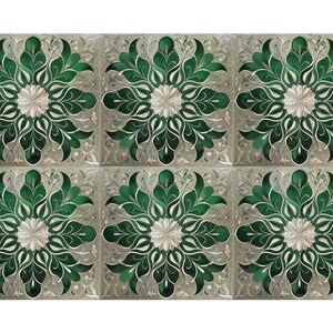 Emerald Green Patterned Ceramic Tile Unique Green Kitchen Backsplash ...