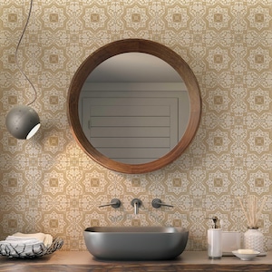 Tan and White Patterned Ceramic Tile - Tan Moroccan Design Ceramic Tile ...