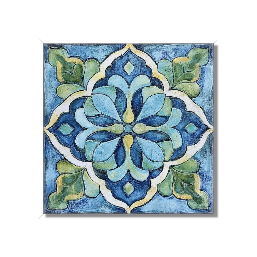 Blue and Green Ceramic Tile - Patterned Blue Kitchen Backsplash Tile ...