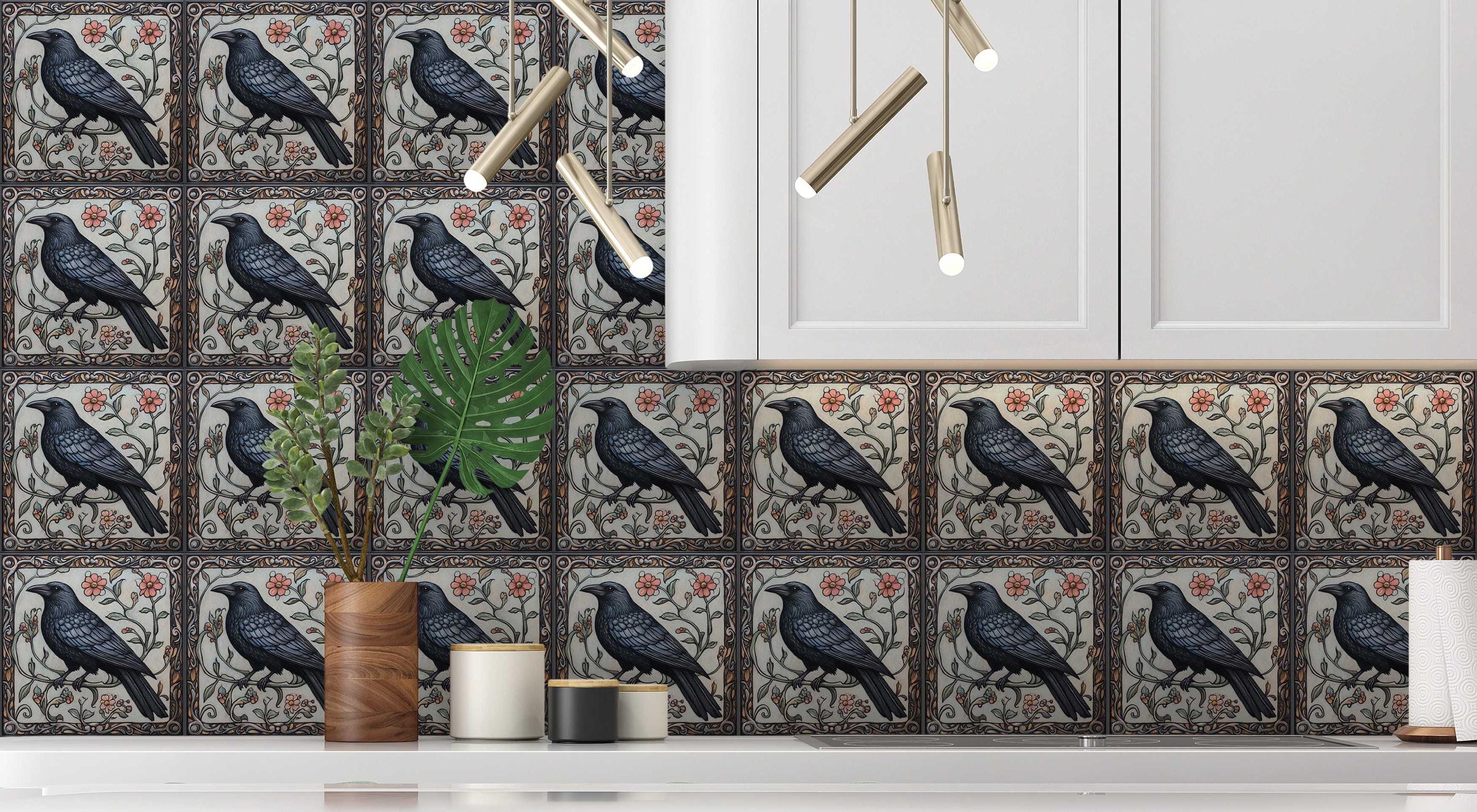 Raven Bird Ceramic Tile - Witchy Home Decor Raven Design Wall Tiles ...