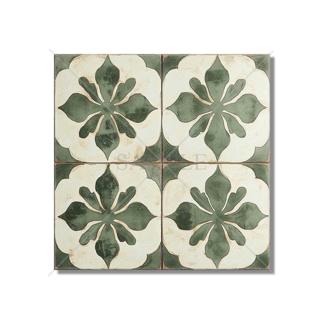 Green Patterned Ceramic Tile - Unique Patterned Green Kitchen ...