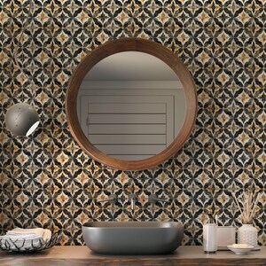Black Tan Gray Patterned Ceramic Tile - Patterned Kitchen Backsplash ...