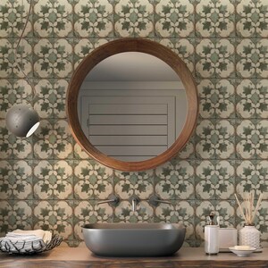 Ceramic Tile Sage Green Patterned Vintage Design Kitchen Backsplash ...