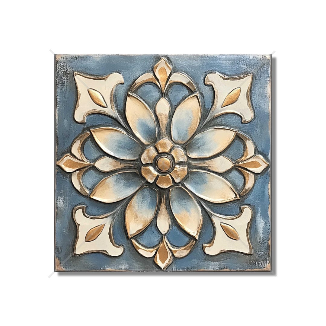 Vintage Blue Gold Design Ceramic Tile - Unique Blue Kitchen Backsplash ...