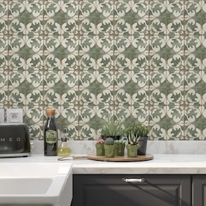 Ceramic Tile Sage Green Patterned Vintage Design Kitchen Backsplash ...