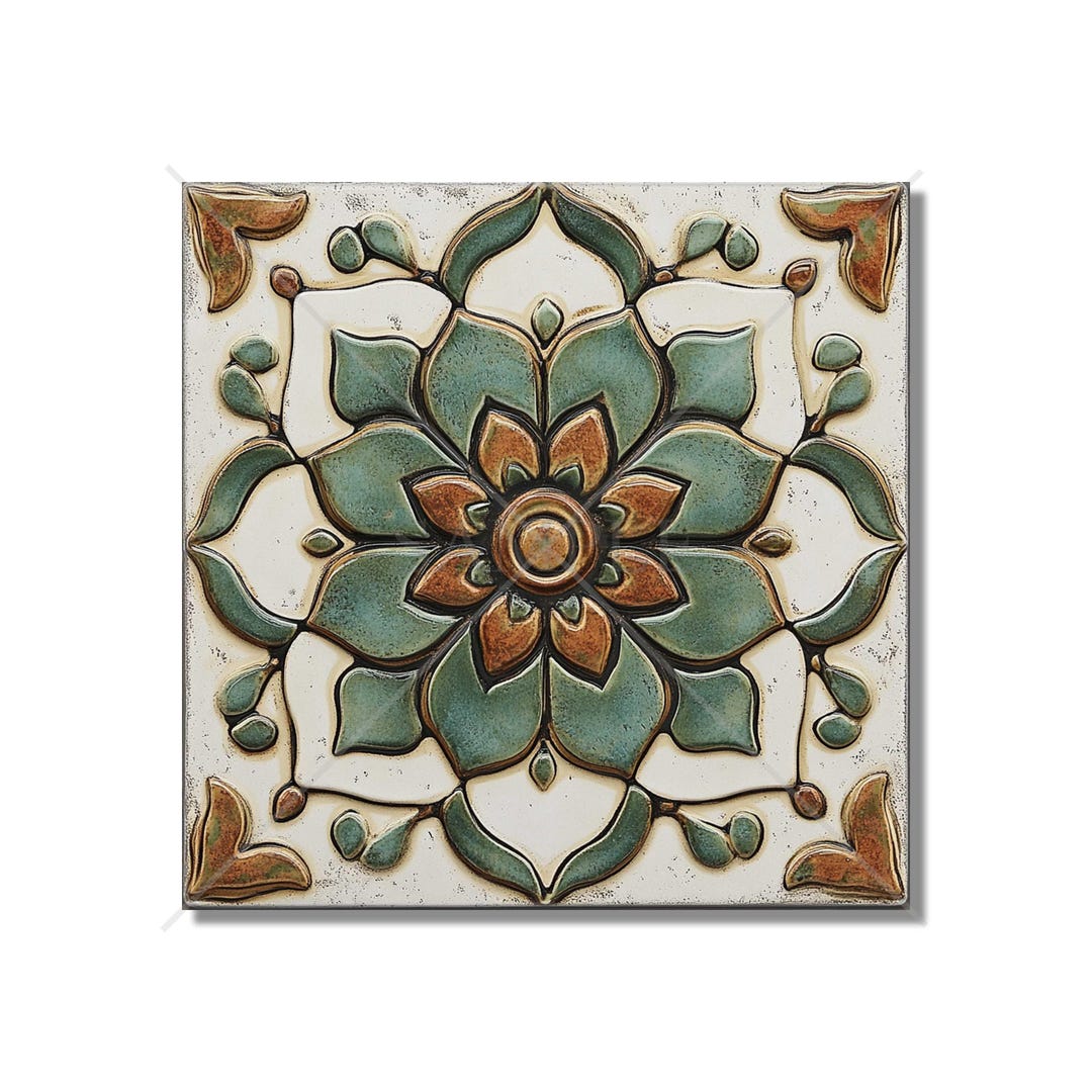 Green Copper Ceramic Tile - Vintage Design Patterned Tile - Unique ...