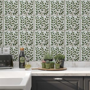 Green Leaves Botanical Ceramic Tile Patterned Kitchen Backsplash Tile ...