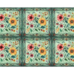 Folk Art Floral Design Ceramic Tile Multi Colored Kitchen Tile ...