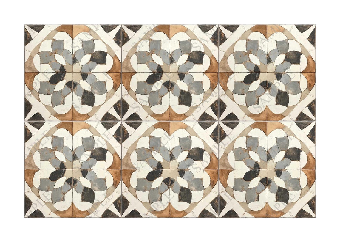 Vintage Neutral Tones Ceramic Tile Unique Patterned Kitchen Backsplash ...
