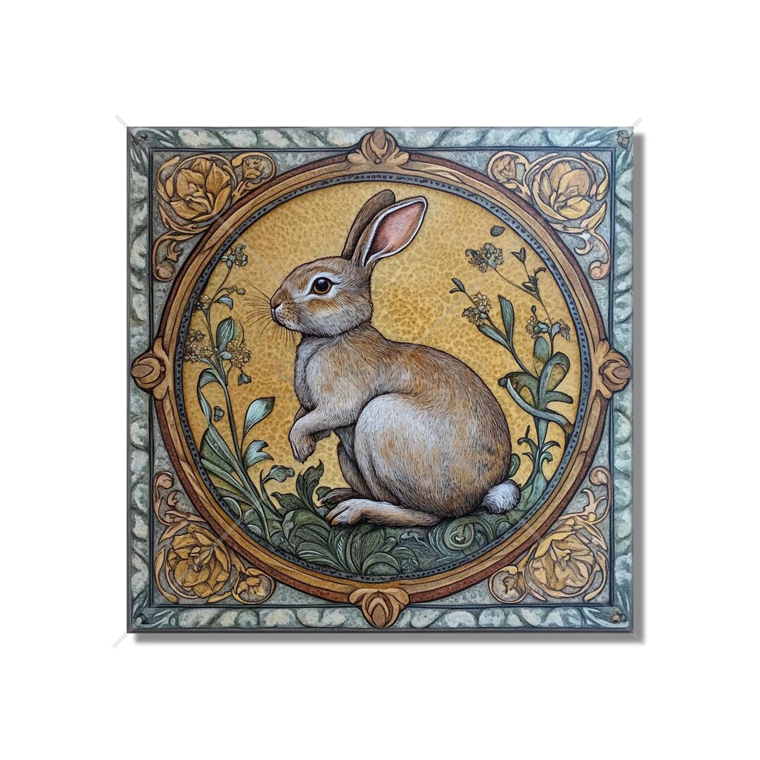 Bunny Rabbit Ceramic Tile William Morris Vintage Design Rabbit Ceramic ...