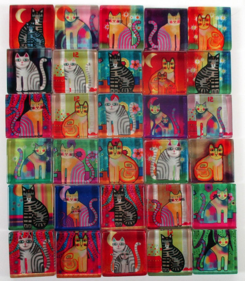 Funky Cats Glass Mosaic Tiles Bright Colors Glass Mosaic Tiles - Etsy