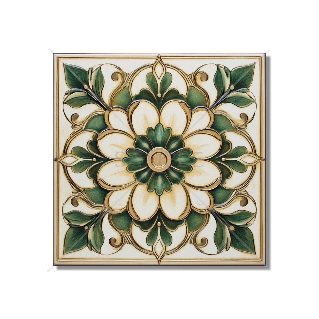 Green Gold Ceramic Tile - Vintage Design Tile - Unique Green Kitchen ...