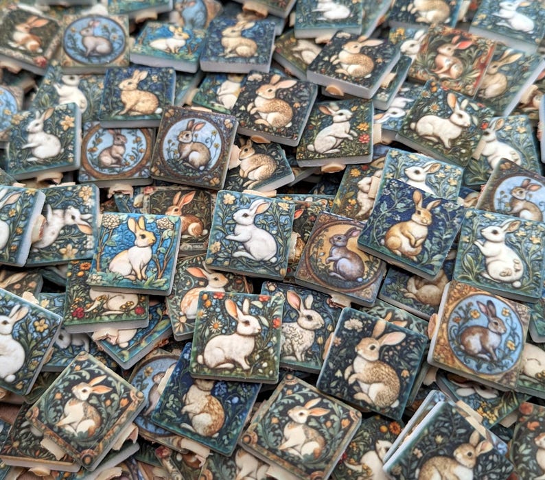 SALE 2 Pounds of Bunny Rabbit Design Mixed Ceramic Mosaic Tiles Mixed ...