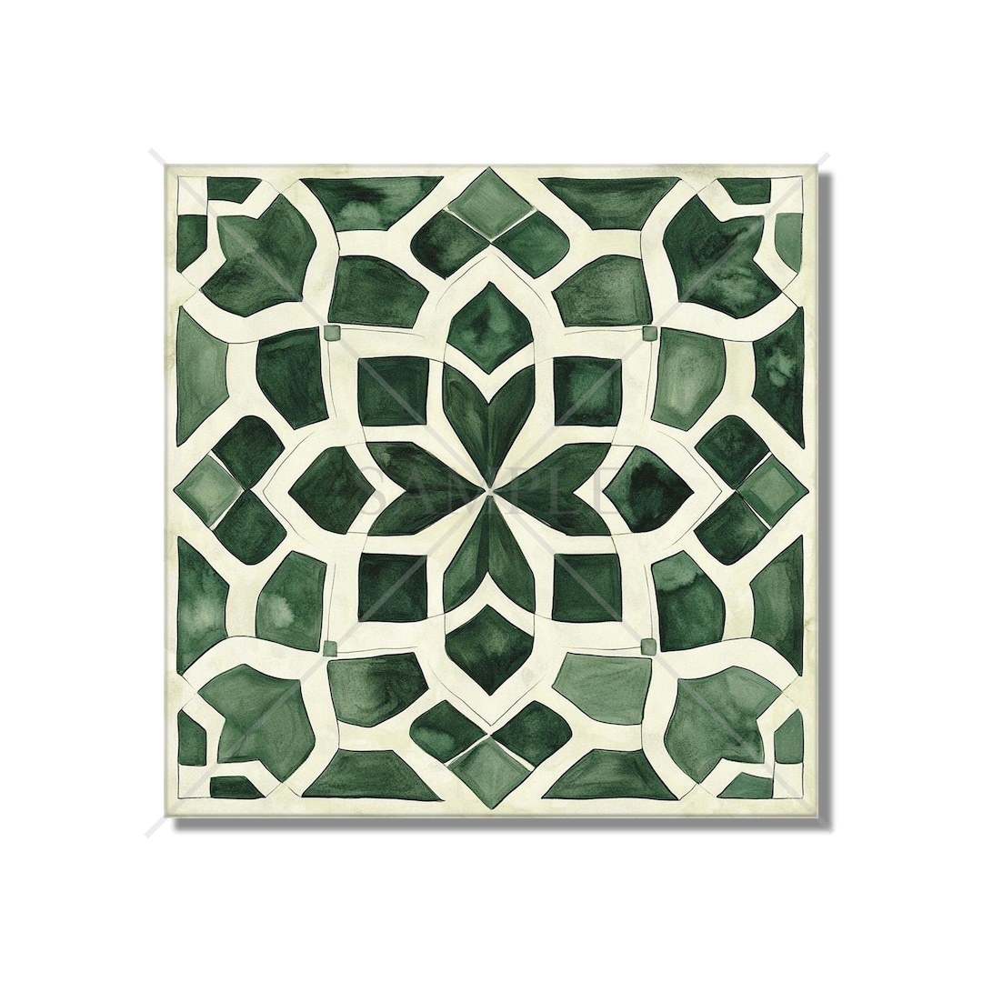 Green off White Patterned Ceramic Tile - Unique Kitchen Backsplash Tile ...