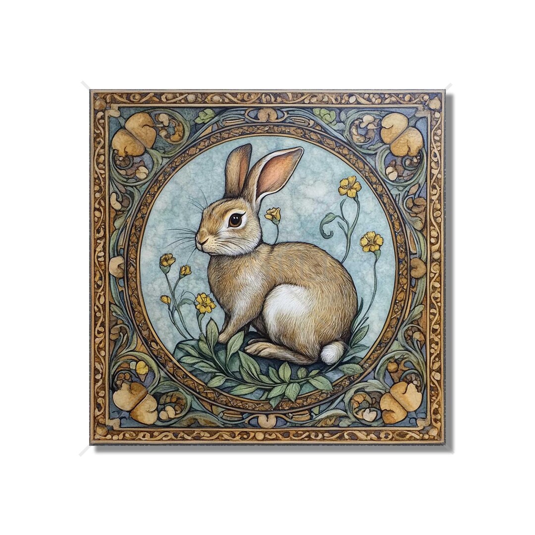 Bunny Rabbit Ceramic Tile William Morris Vintage Design Rabbit Ceramic ...