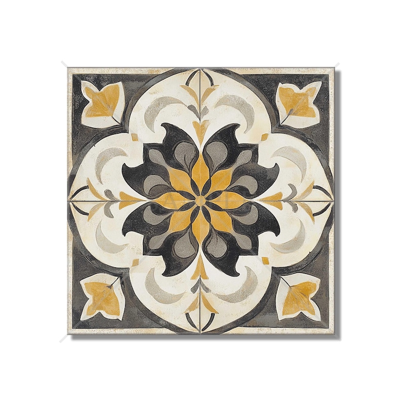 Yellow and Gray Ceramic Tile Vintage Moroccan Design Yellow Kitchen ...