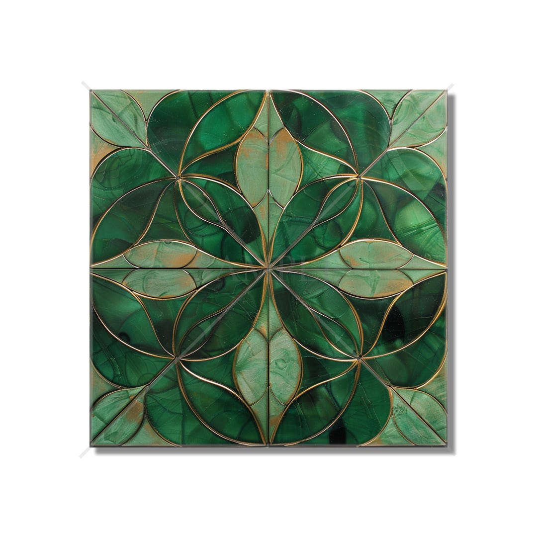 Dark Green Patterned Ceramic Tile - Green Kitchen Backsplash Tile ...