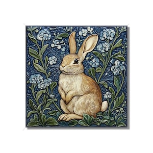 Bunny Rabbit Ceramic Tile William Morris Vintage Design Rabbit Ceramic ...