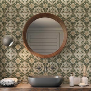 Ceramic Tile Sage Green Patterned Vintage Design Kitchen Backsplash ...