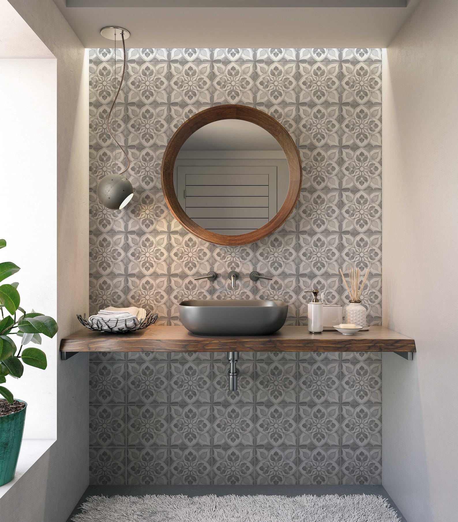 Ceramic Tile Gray Patterned Vintage Design Grey Ceramic Tiles - Grey ...