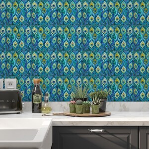 Blue Green Peacock Design Ceramic Tile - Peacock Feather Tile - Unique ...