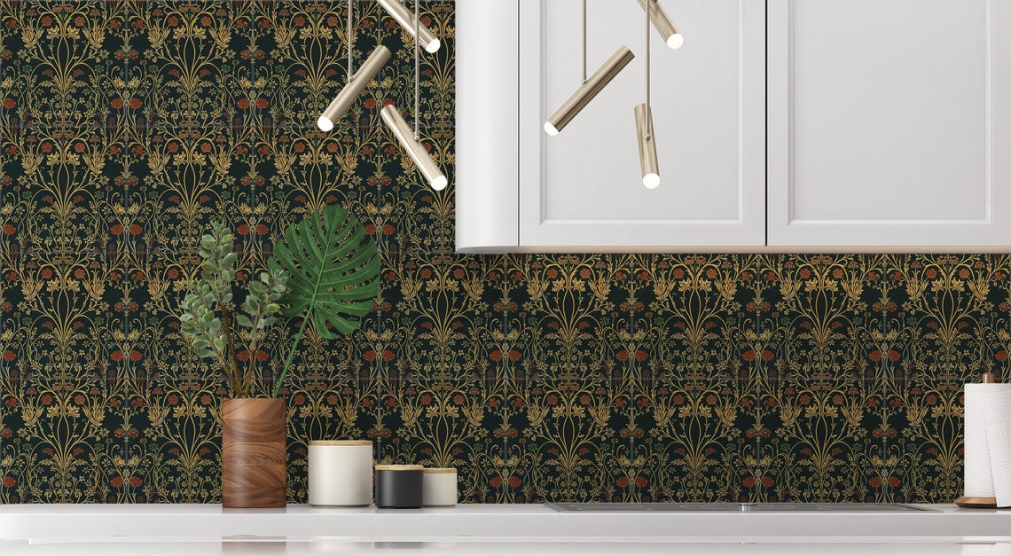 Moody Floral William Morris Design Ceramic Tile Art Nouveau Kitchen ...