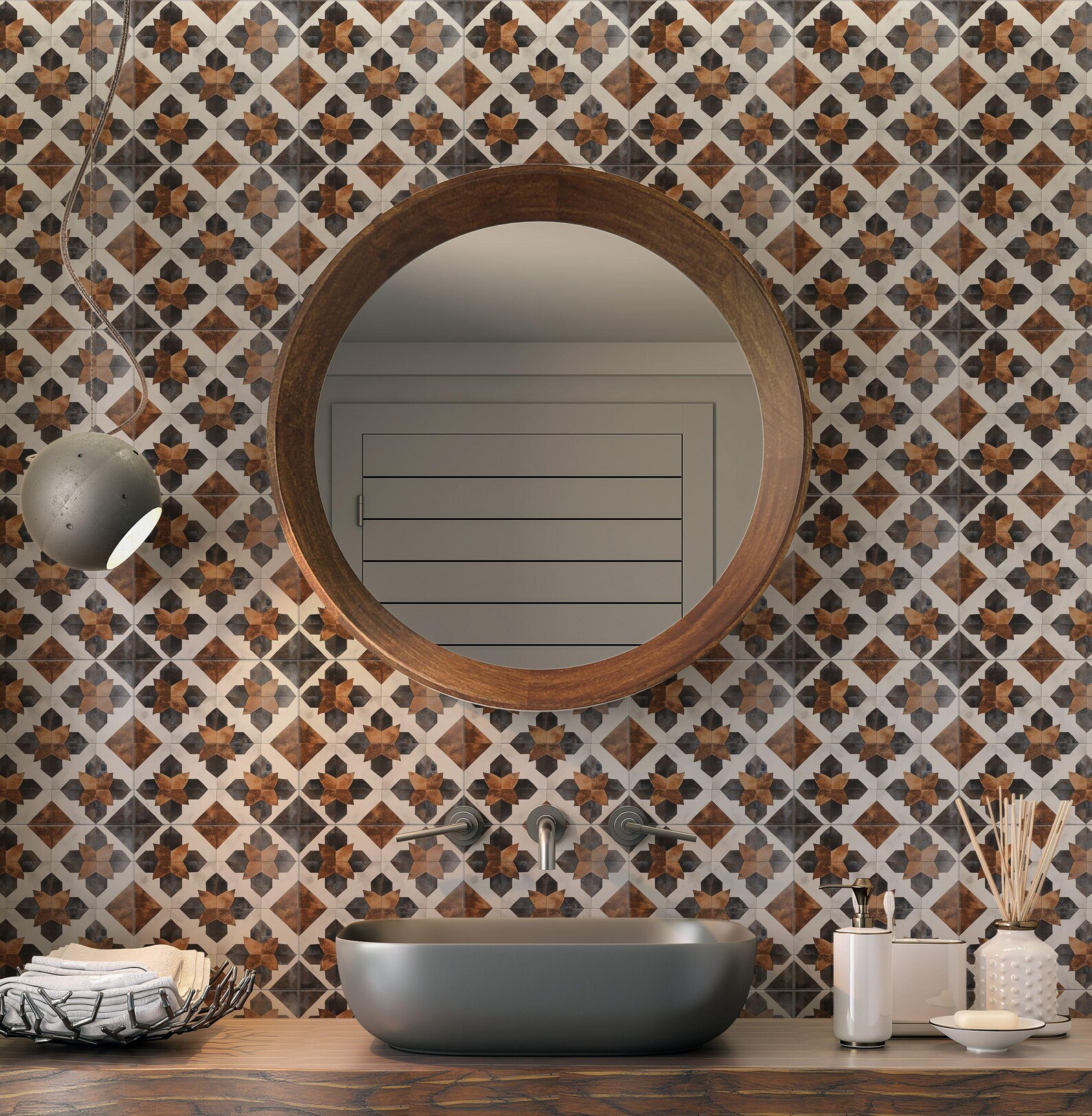 Unique Patterned Ceramic Tile - Rust Copper Black Kitchen Backsplash ...