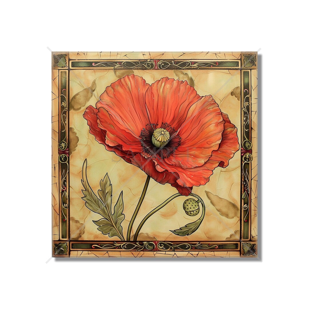 Poppy Flower Design Ceramic Accent Tile - Floral Design Kitchen Accent ...