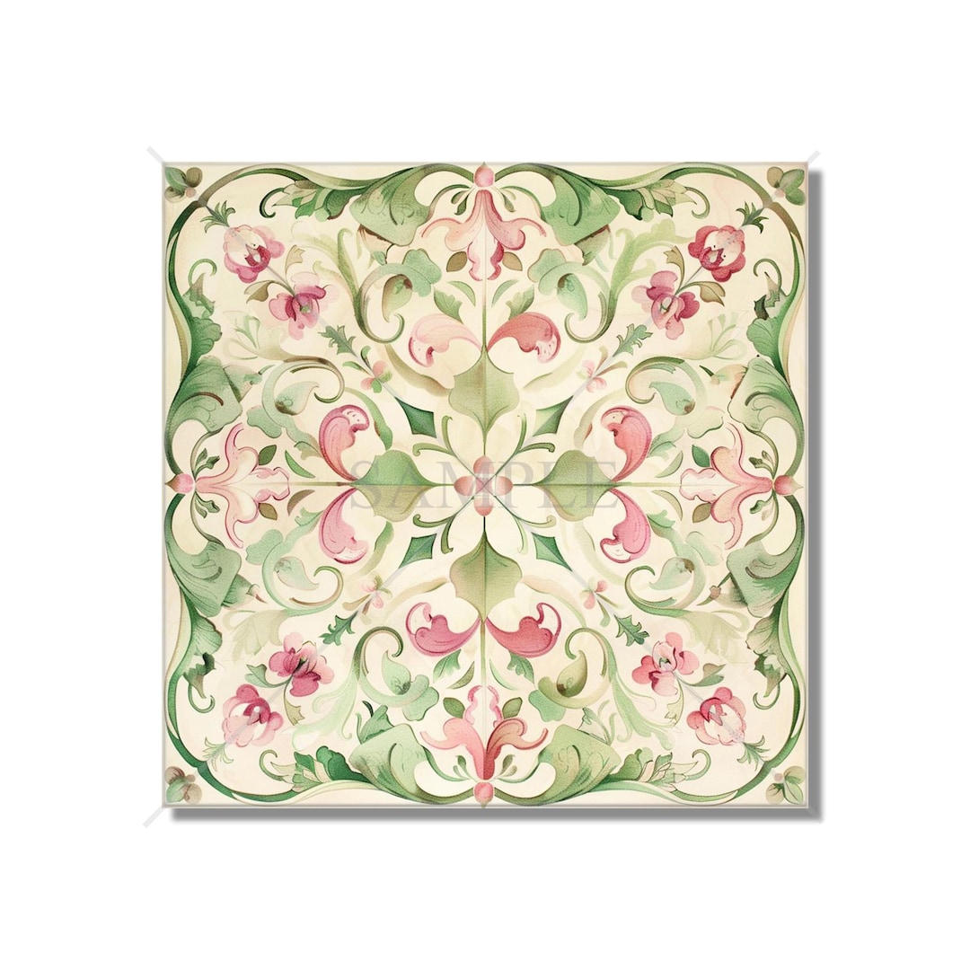 Pink and Green Vintage Design Ceramic Tile - Kitchen Backsplash Tile ...