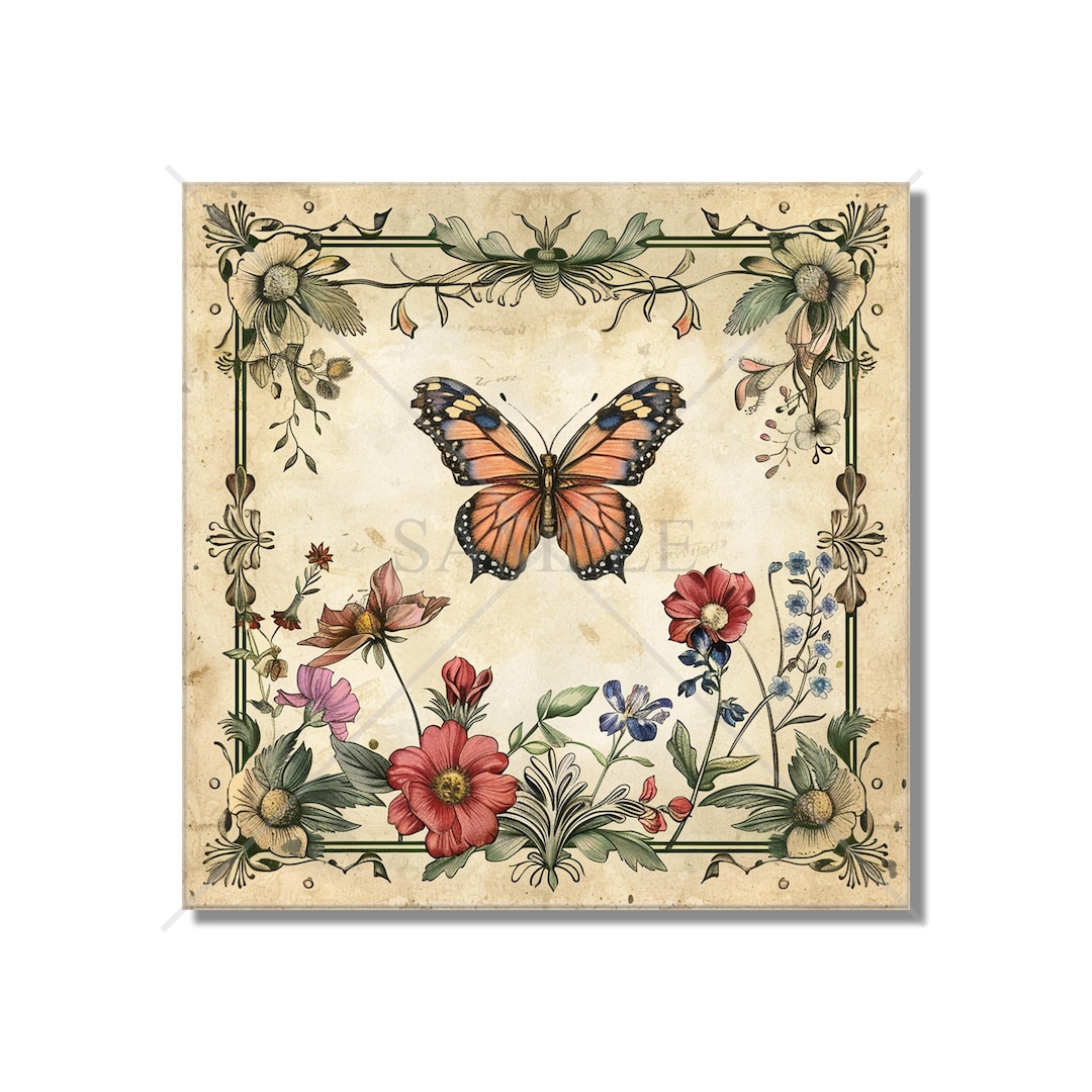 Vintage Butterfly Design Ceramic Tile - Kitchen Backsplash Tile ...