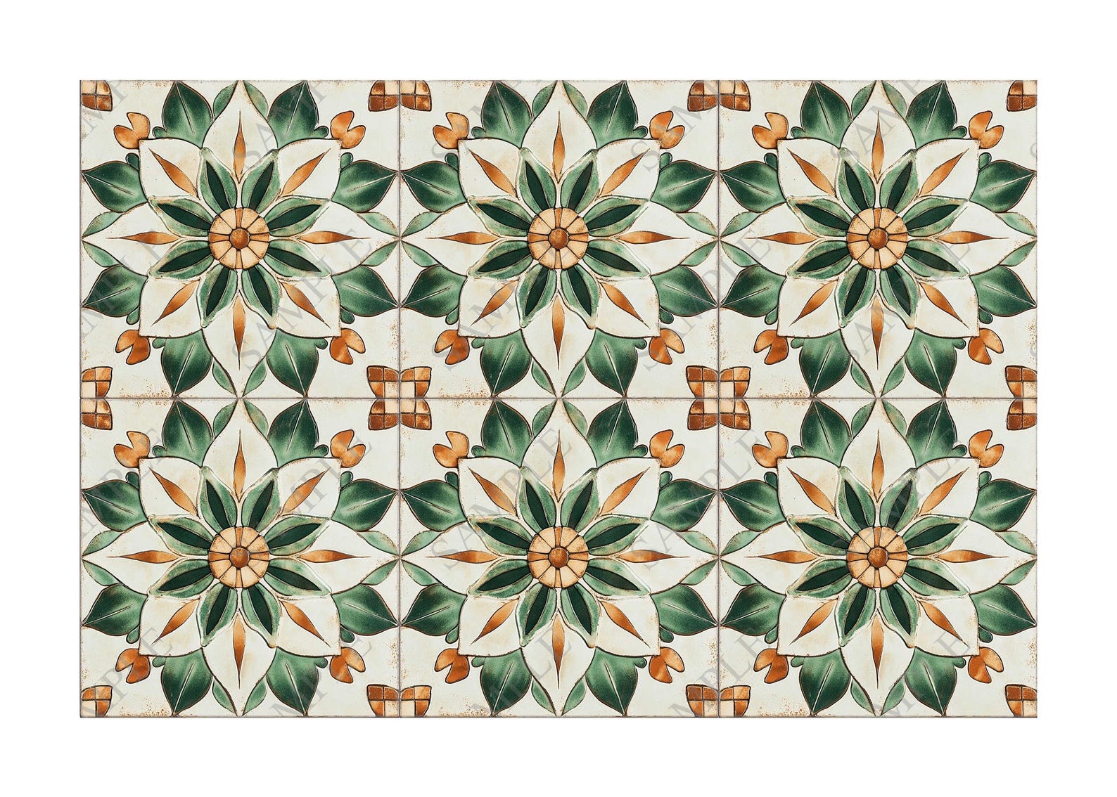 Green Copper Ceramic Tile - Vintage Design Patterned Tile - Unique ...