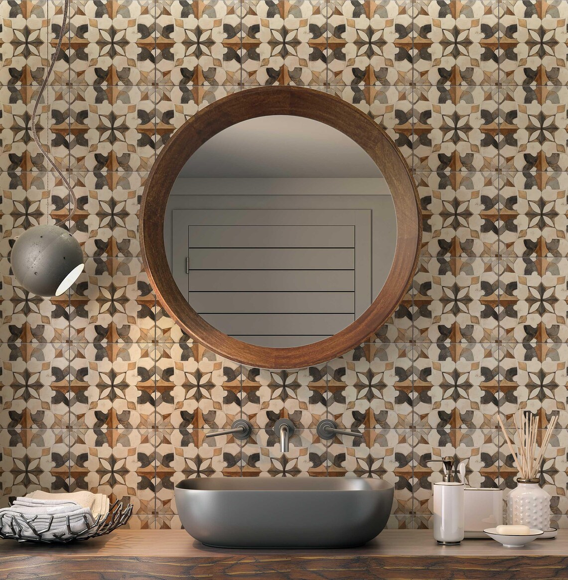 Vintage Neutral Tones Ceramic Tile Unique Patterned Kitchen Backsplash ...