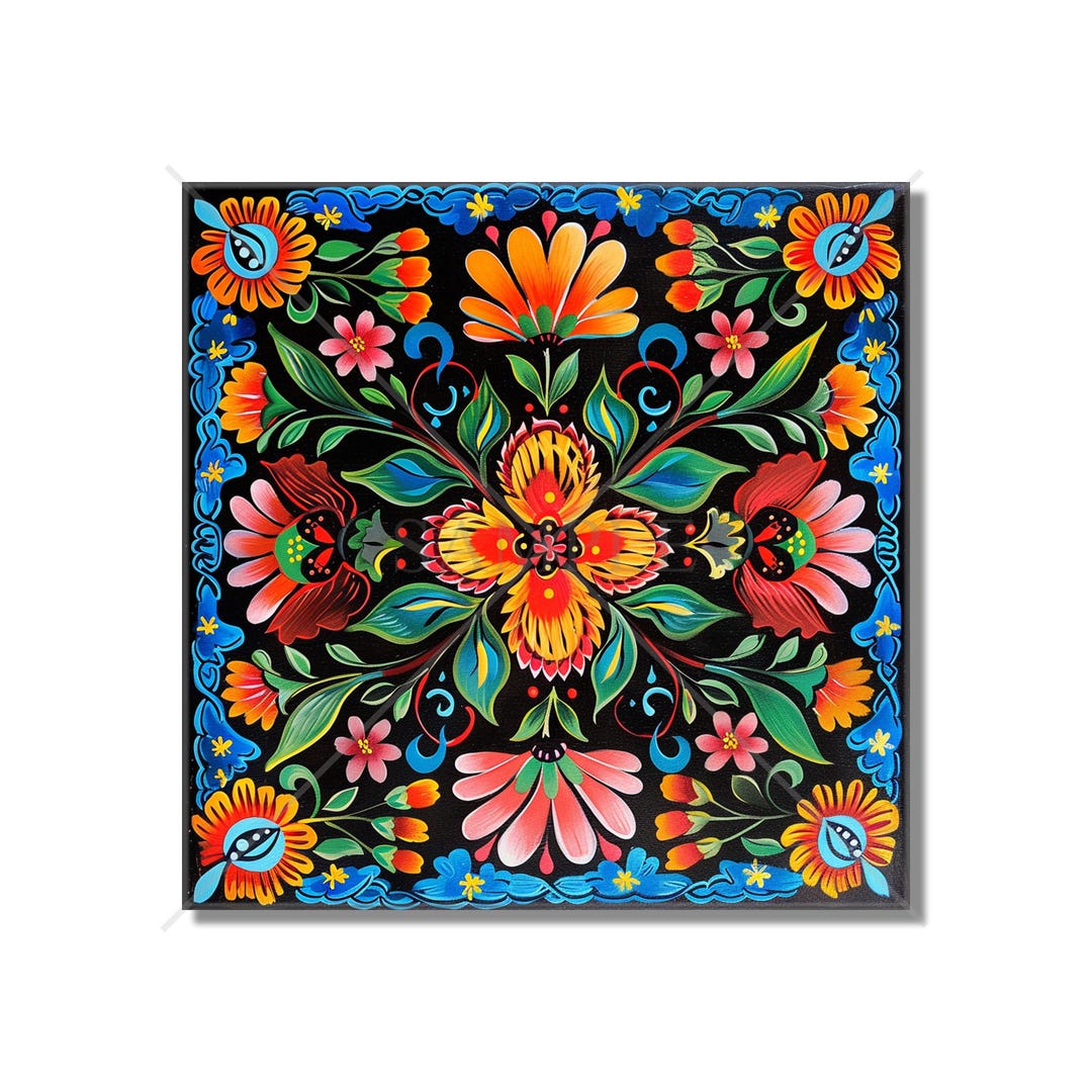 Folk Art Floral Design Ceramic Tile - Multi Colored Kitchen Tile ...