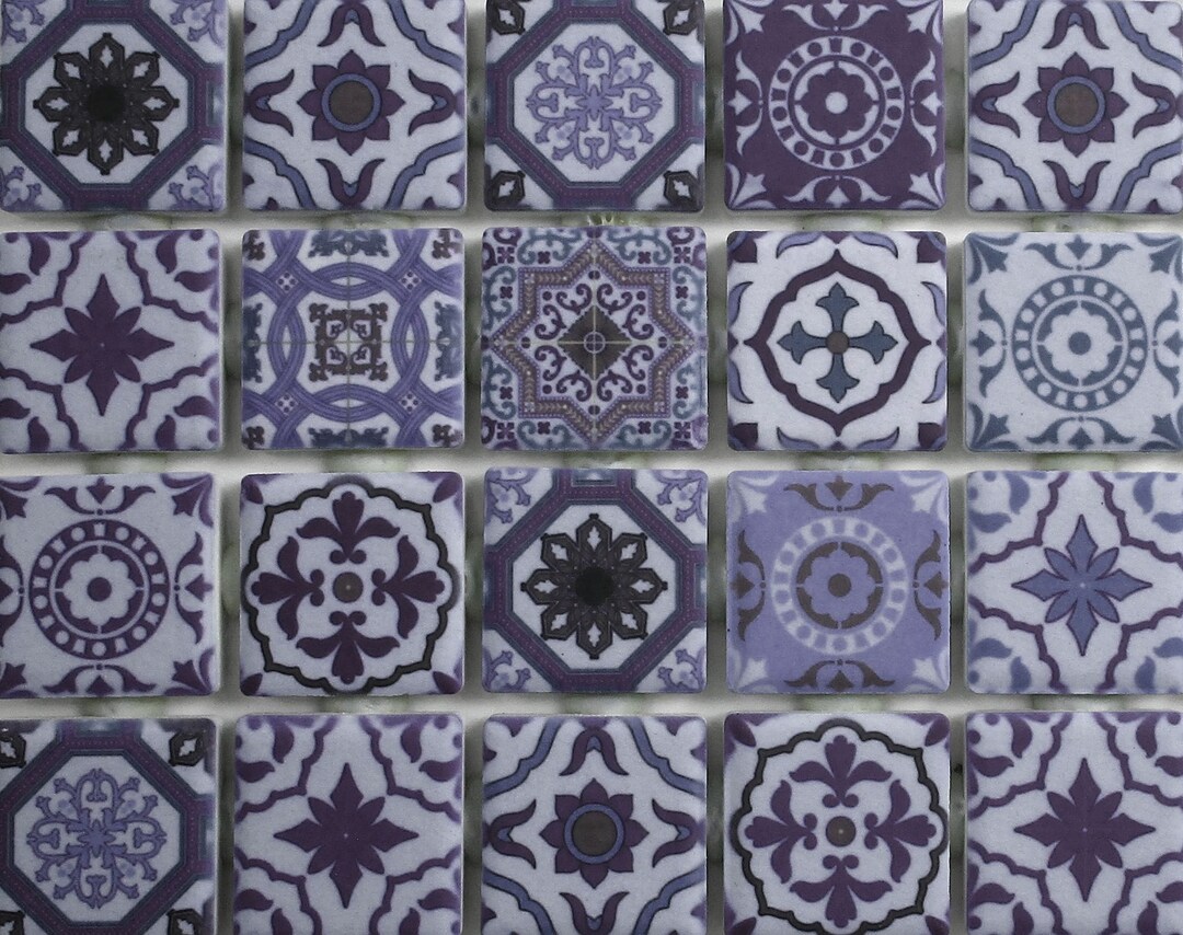 Lavender Purple Ceramic Mosaic Tiles - Patterned Mosaic Tile Medallions ...