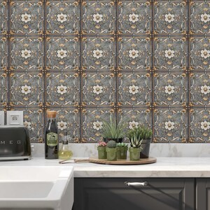 Gray Floral Ceramic Tile - Tile With Flowers Kitchen Backsplash Tile ...