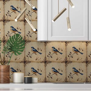 Vintage Bird Design Ceramic Tile - Ceramic Tiles With Birds - Blue Bird ...