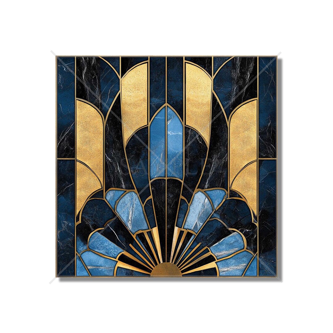 Art Deco Design Ceramic Tile Black Blue Gold Tones Art Deco Kitchen ...