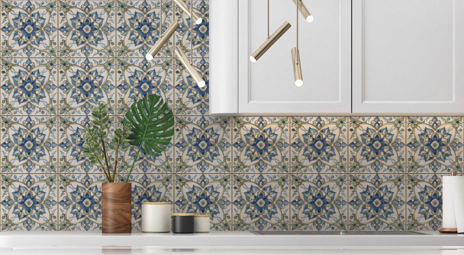 Blue Beige Ceramic Tile - Vintage French Floral Tile Design - Blue ...