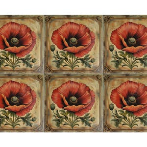 Poppy Flower Design Ceramic Accent Tile - Floral Design Kitchen Accent ...